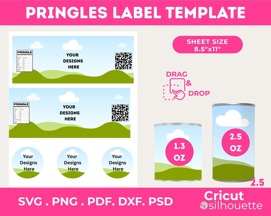 Pringles-style Can Wrap Template | Snack Can Label Editable for 1.3oz ...