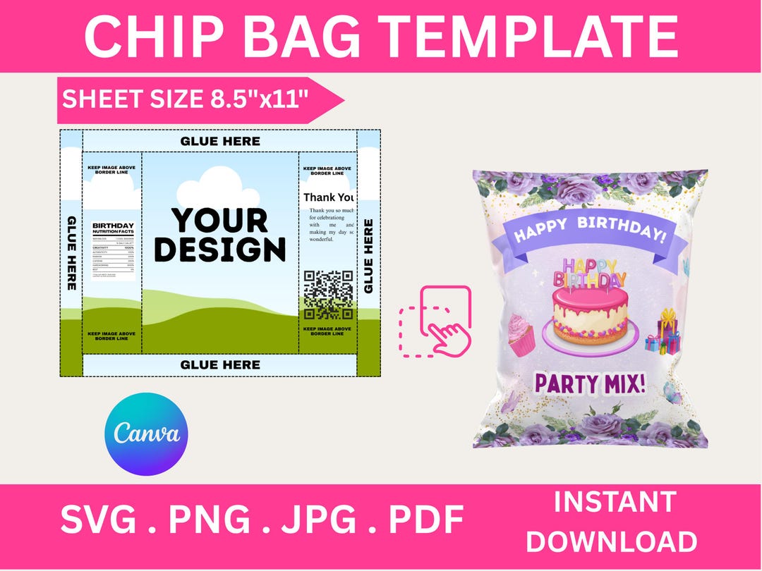 Editable Chip Bag Template, DIY Party Favor Packaging, Printable Canva ...