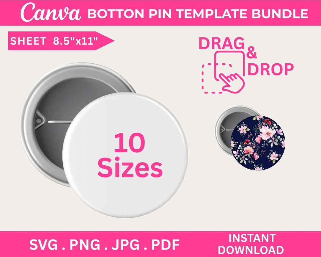 Canva Editable Button Pin Template Bundle: DIY Badge Labels (digital ...