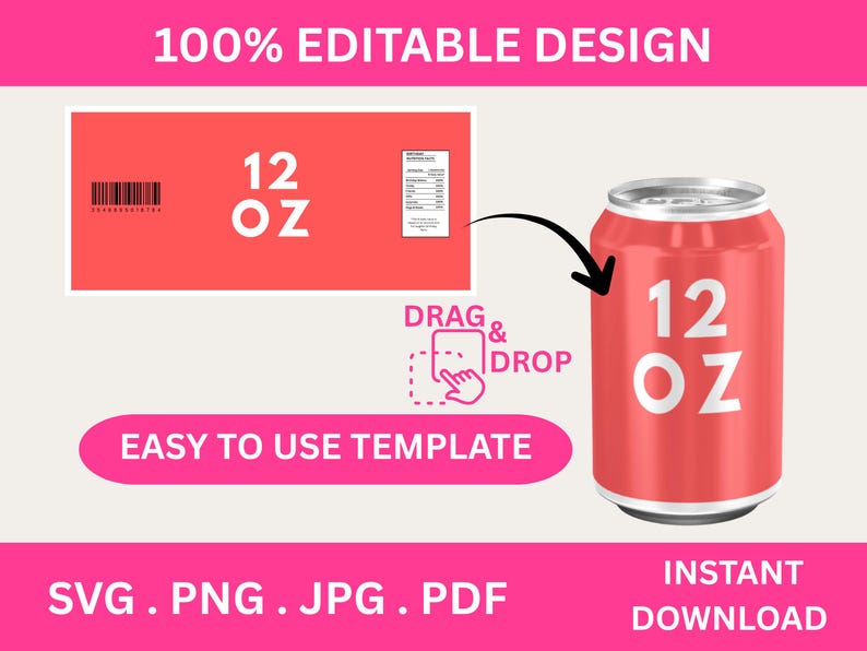 Editable Soda Can Label Template | Party Favor Drink Wrapper (digital ...