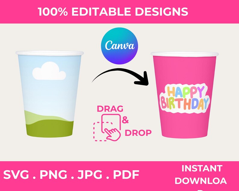 Editable Cup Wrapper Template | Party, Wedding, Branding (digital ...