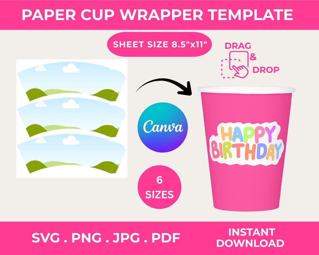 Editable Cup Wrapper Template | Party, Wedding, Branding (digital ...