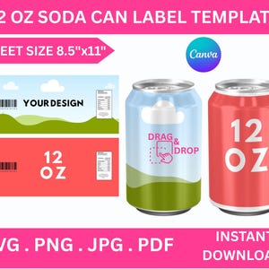 Editable Soda Can Label Template | Party Favor Drink Wrapper (digital ...