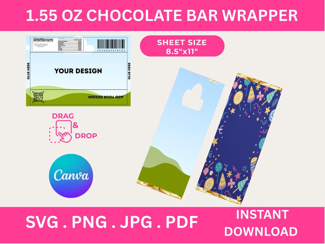 Chocolate Bar Wrapper Template | Editable Candy Bar Label , Party Favor ...
