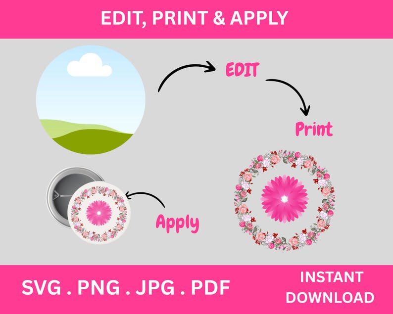 Canva Editable Button Pin Template Bundle: DIY Badge Labels (digital ...