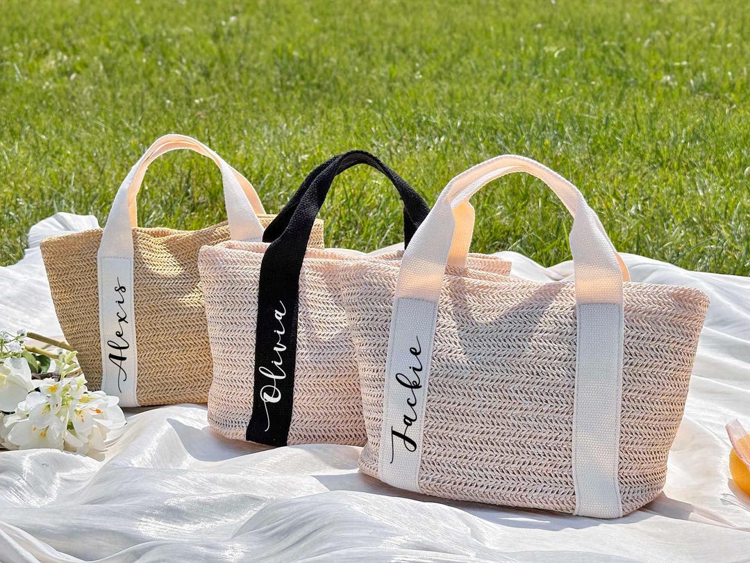 Custom Beach Straw Bags, Bridesmaid Bag ,bridal Shower Bag, Wedding ...