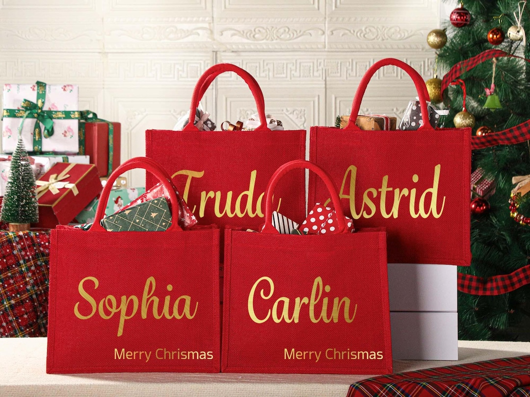 Personalized Christmas Gift Bag & Charm, Holiday Gift Bags With Name ...