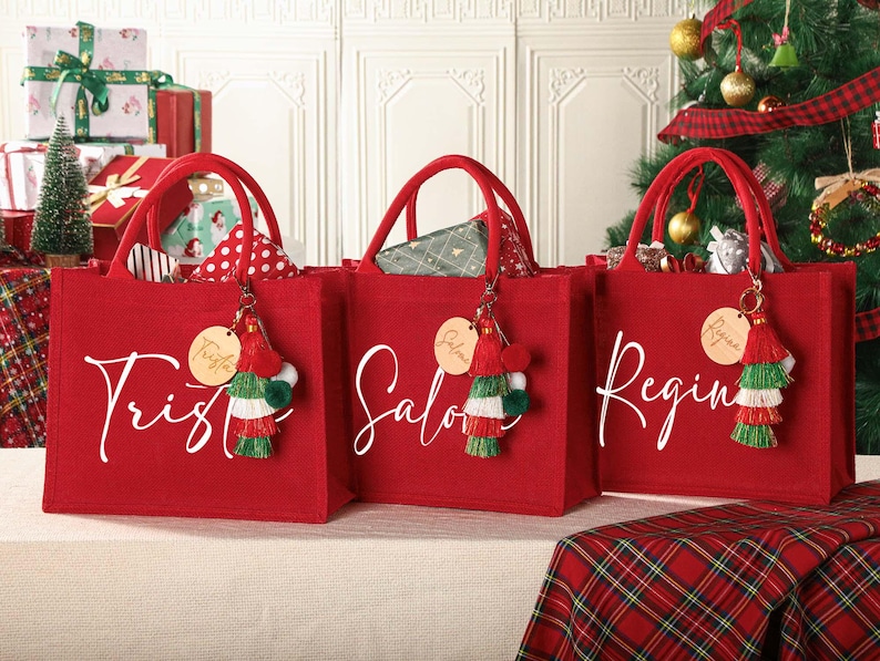 Personalized Christmas Gift Bag & Charm, Holiday Gift Bags With Name ...