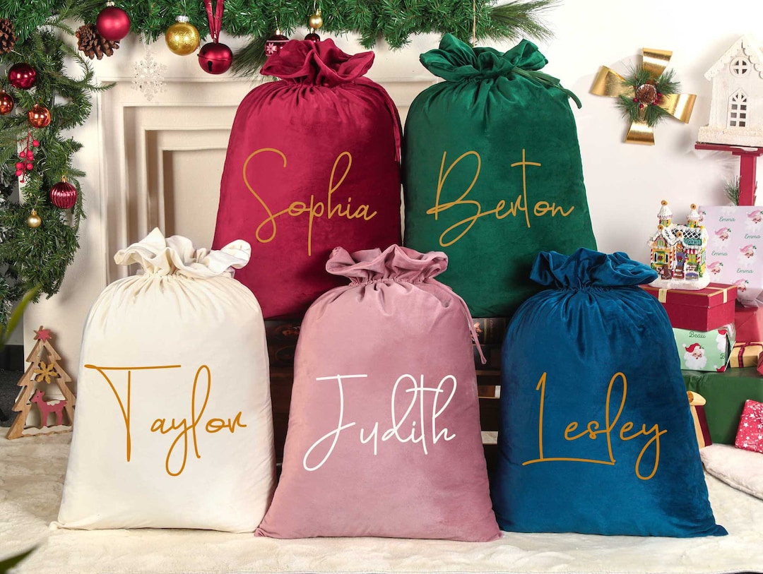 Custom Large Velvet Santa Sack, Christmas Gift Bag, Xmas Gift Bags ...
