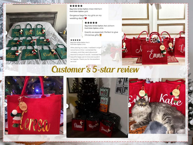 Personalized Christmas Gift Bag & Charm, Holiday Gift Bags With Name ...