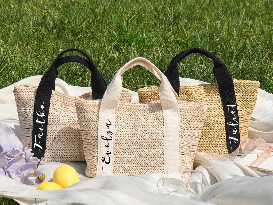Custom Beach Straw Bags, Bridesmaid Bag ,bridal Shower Bag, Wedding ...