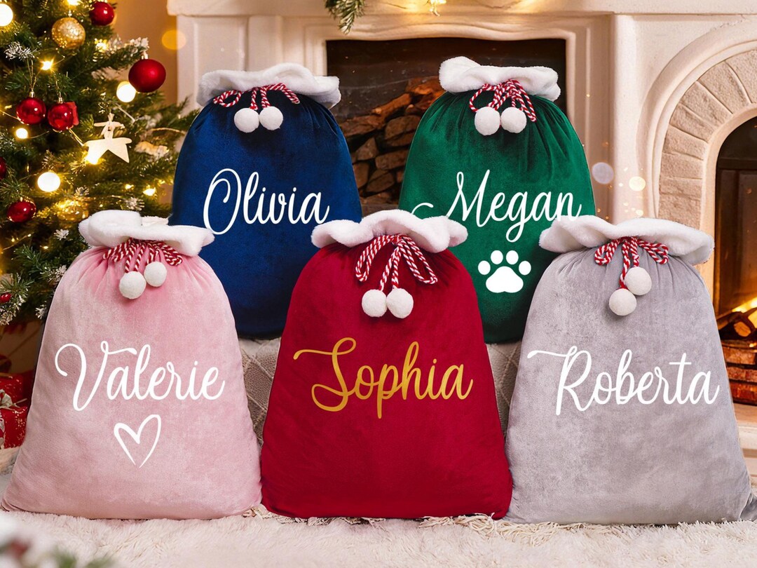 Personalized Large Velvet Santa Sack, Santa Sack for Kids, Xmas Gift ...