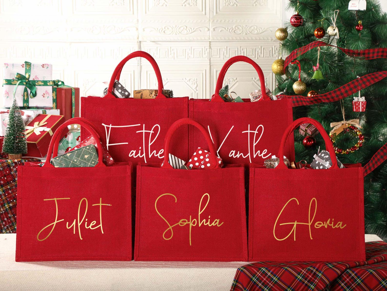 Personalized Christmas Gift Bag & Charm, Holiday Gift Bags With Name ...