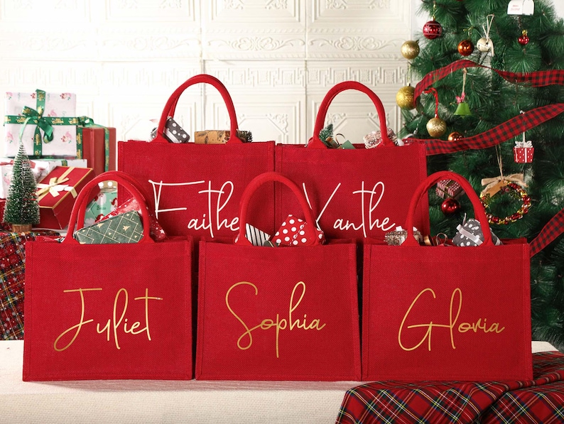 Personalized Christmas Gift Bag & Charm, Holiday Gift Bags With Name ...