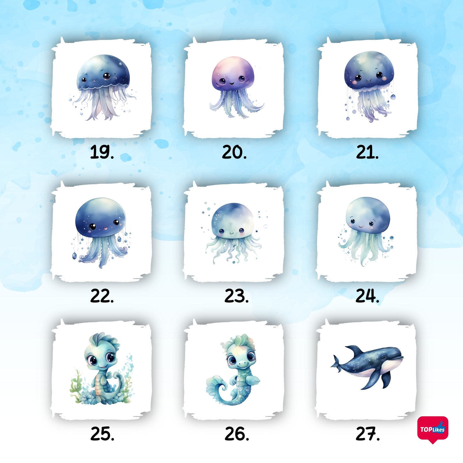 33 Undersea Watercolor Clipart, Bundle Cute Ocean Animals, Animals Png ...