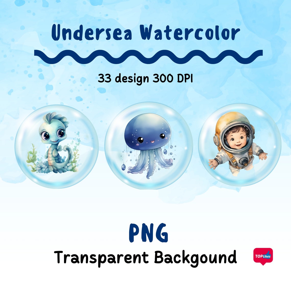 33 Undersea Watercolor Clipart, Bundle Cute Ocean Animals, Animals Png ...