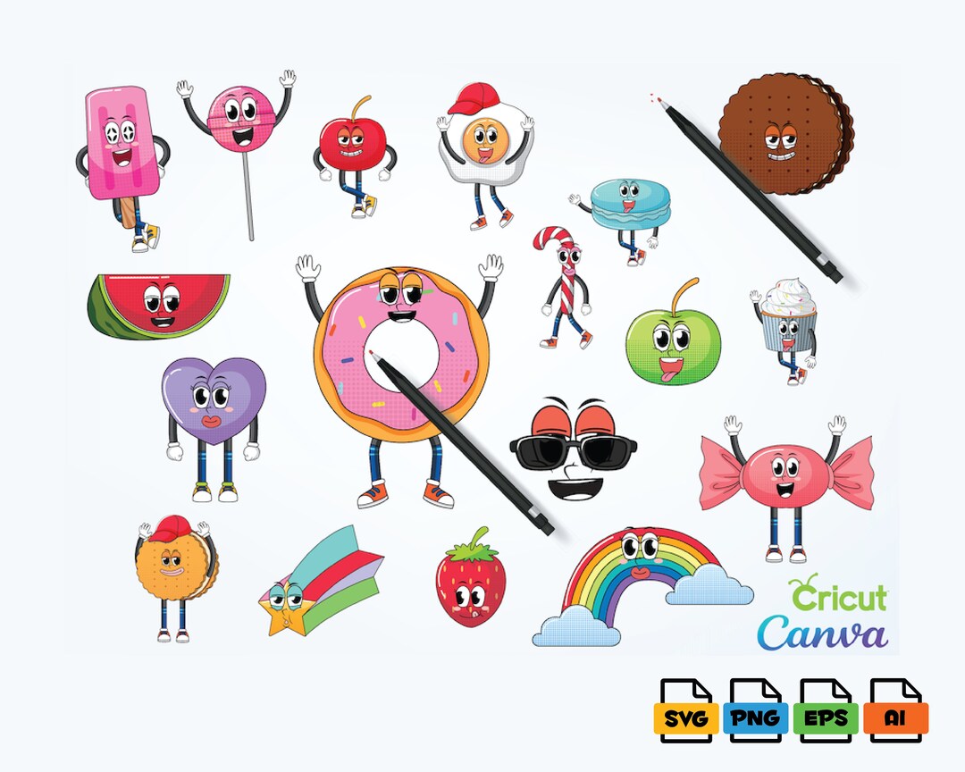 Retro Characters Bundle SVG and PNG Formats Ready to Use for Canva and ...