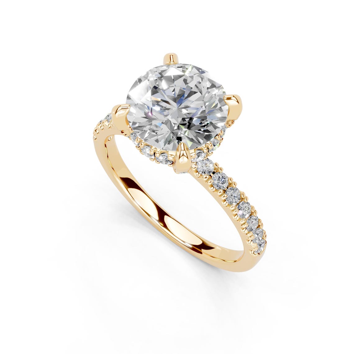 Classic Pave Band With Round Cut Lab Grown Diamond Engagement Ring in ...