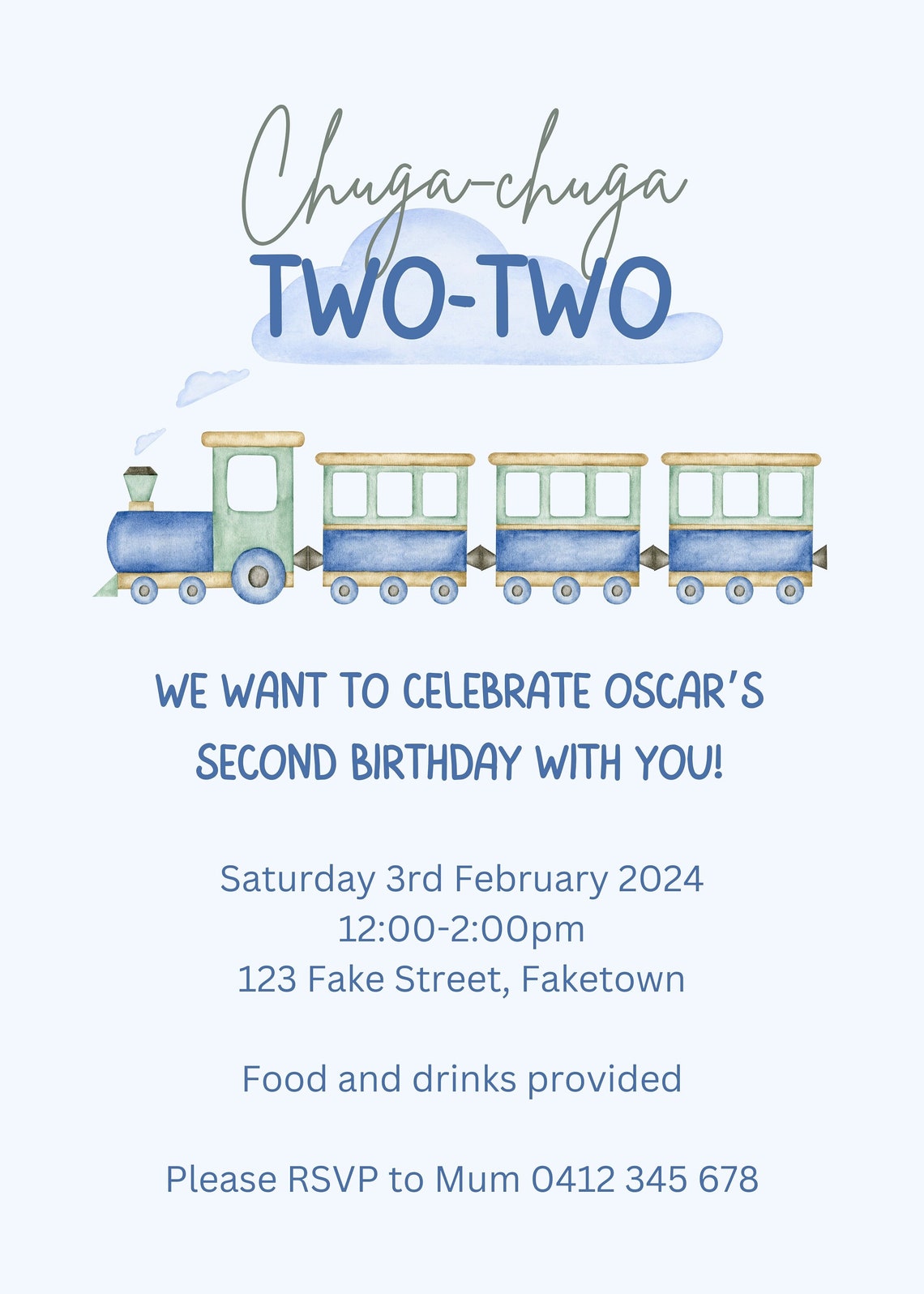 Chuga-chuga Two-two Birthday Invitation - Etsy