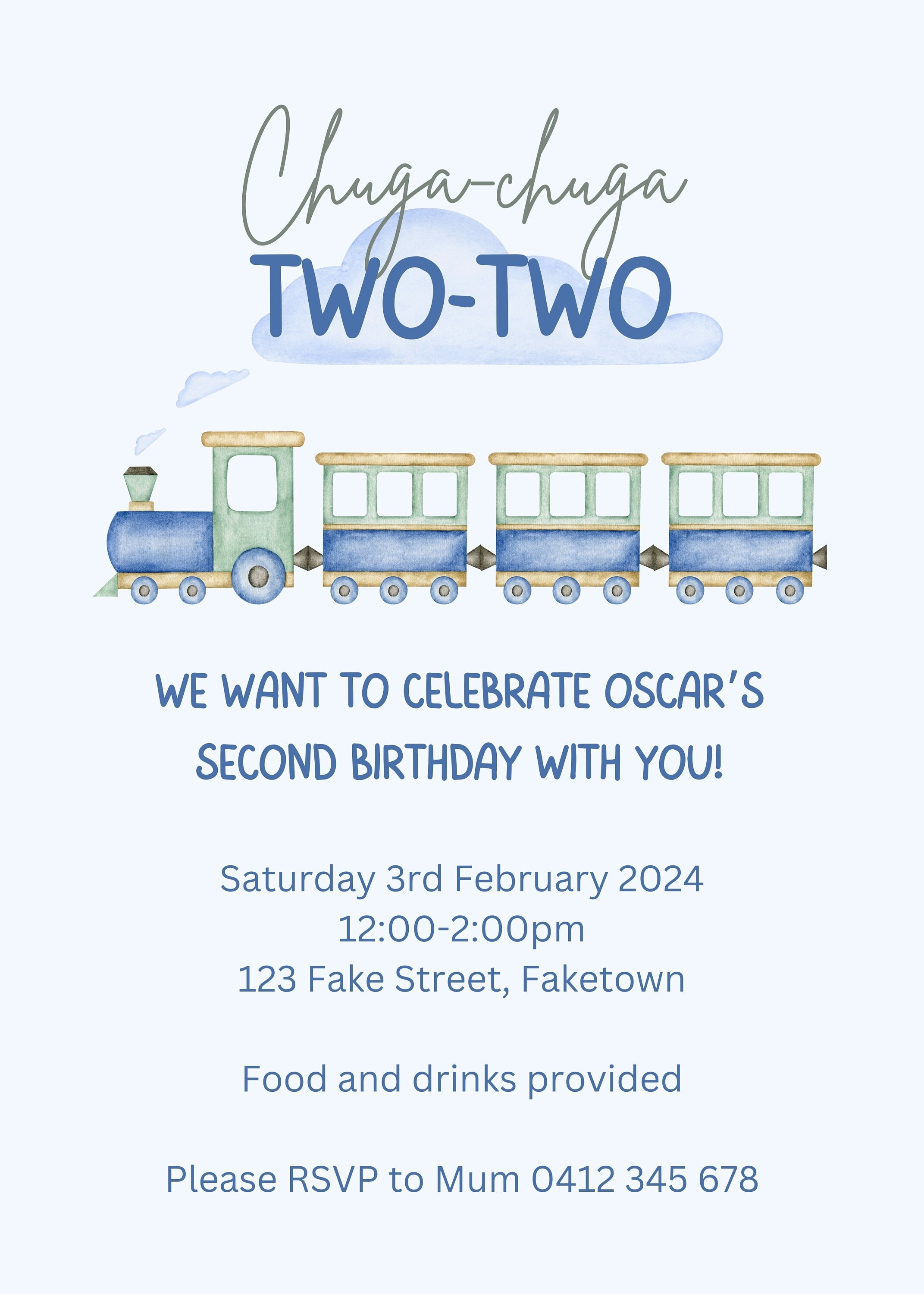 Chuga-chuga Two-two Birthday Invitation - Etsy