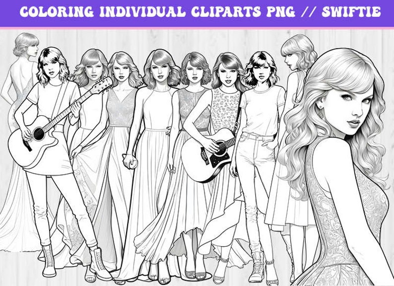 20 Cliparts PNG Coloring Pages Eras Tour Swiftie Party Clipart Taylor's ...