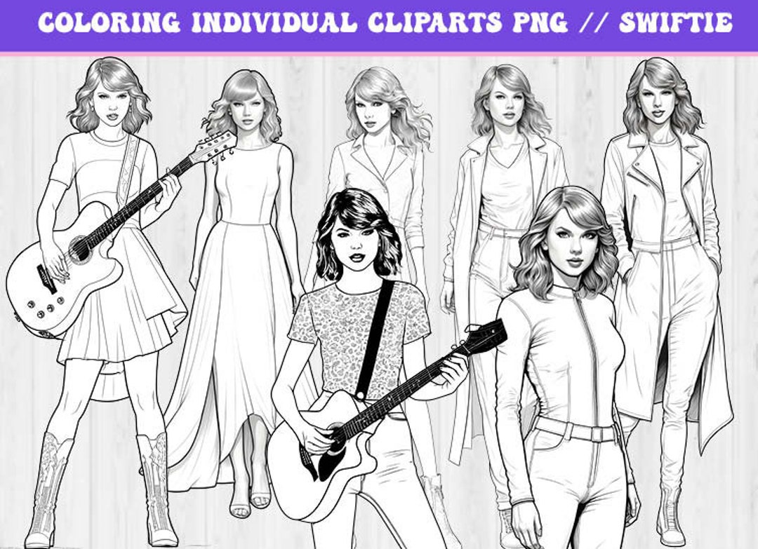 Buy 20 Cliparts PNG Coloring Pages Eras Tour Swiftie Party Clipart ...