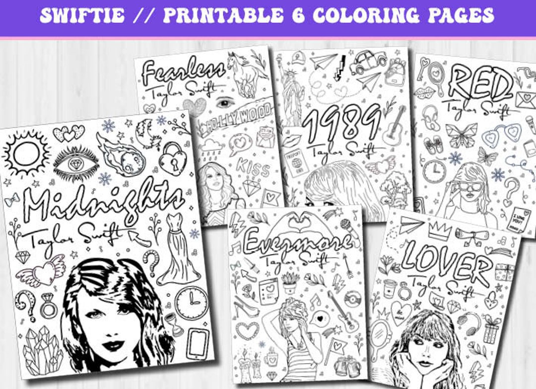 DIY 6 Coloring Pages Eras Tour Activity Sheets Swiftie Party Favors ...
