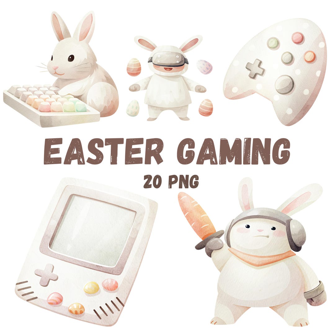 Easter Gamer Bunny PNG Bundle, Cute Gaming Bunny Clipart, Easter Video ...