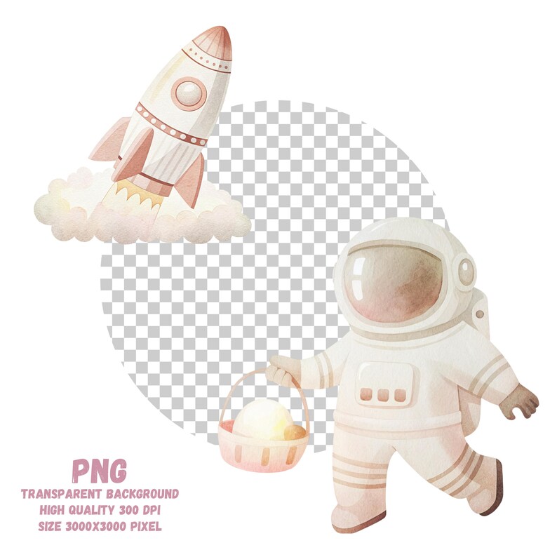 Easter Astronaut Clipart, Cute Space Bunny PNG, Rocket Ship Easter Eggs ...