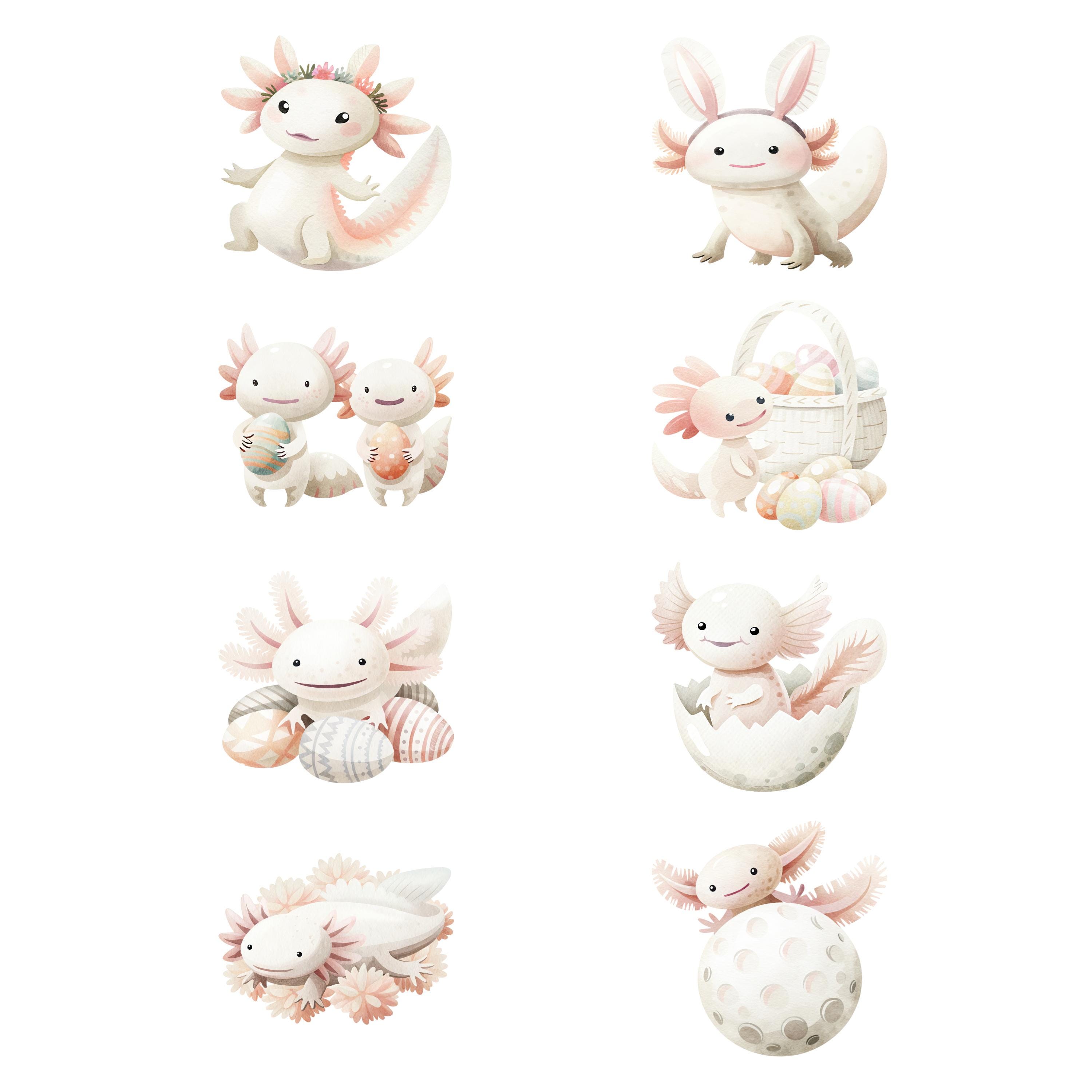 Easter Axolotl Clipart PNG Bundle, Cute Watercolor Axolotl With Easter ...