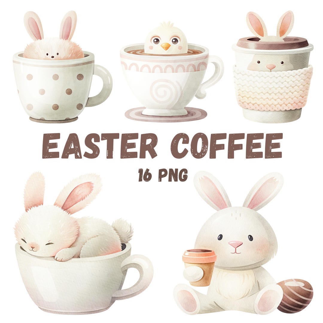 Easter Coffee Bunny PNG Clipart, Cute Rabbit Sublimation, Spring Tea ...