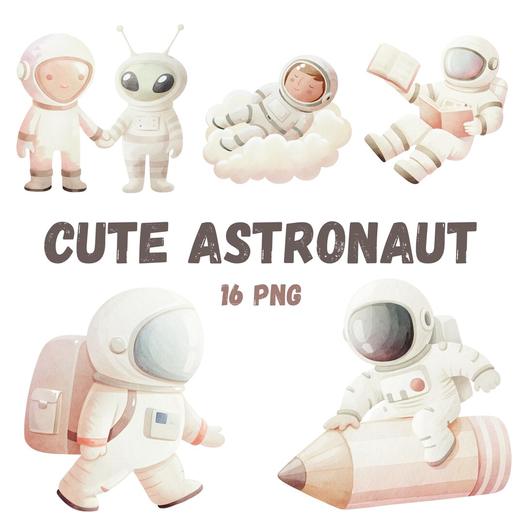 Cute Astronaut Clipart - Kawaii Space Explorer PNG, Space Watercolor ...