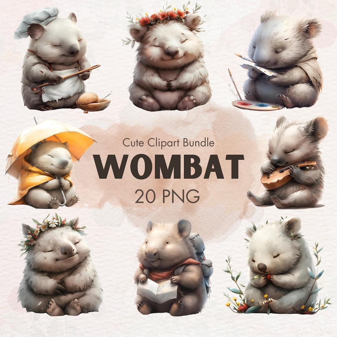 Cute Wombat Clipart, Wombat, Animal, Watercolor, Digital Art Bundle ...