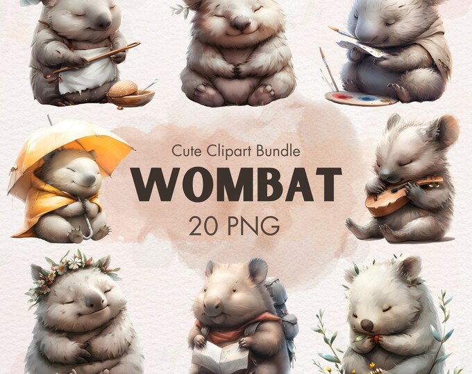 Funny Wombat Clipart PNG Bundle | Cute Quirky Australian Animal Mammal ...