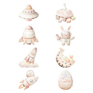 Easter Astronaut Clipart, Cute Space Bunny PNG, Rocket Ship Easter Eggs ...