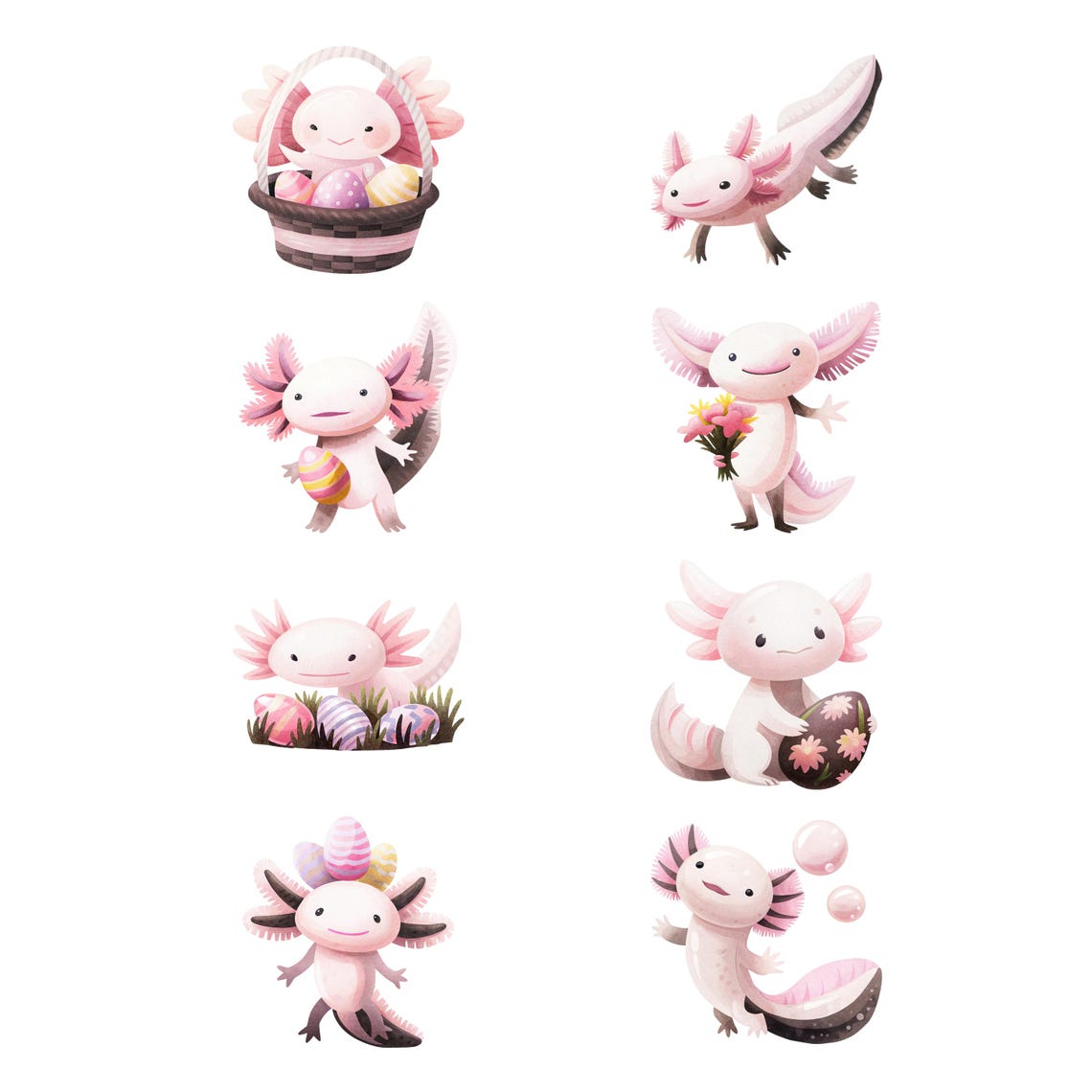 Cute Easter Pink Axolotl Clipart, Watercolor Axolotl PNG, Amphibian ...