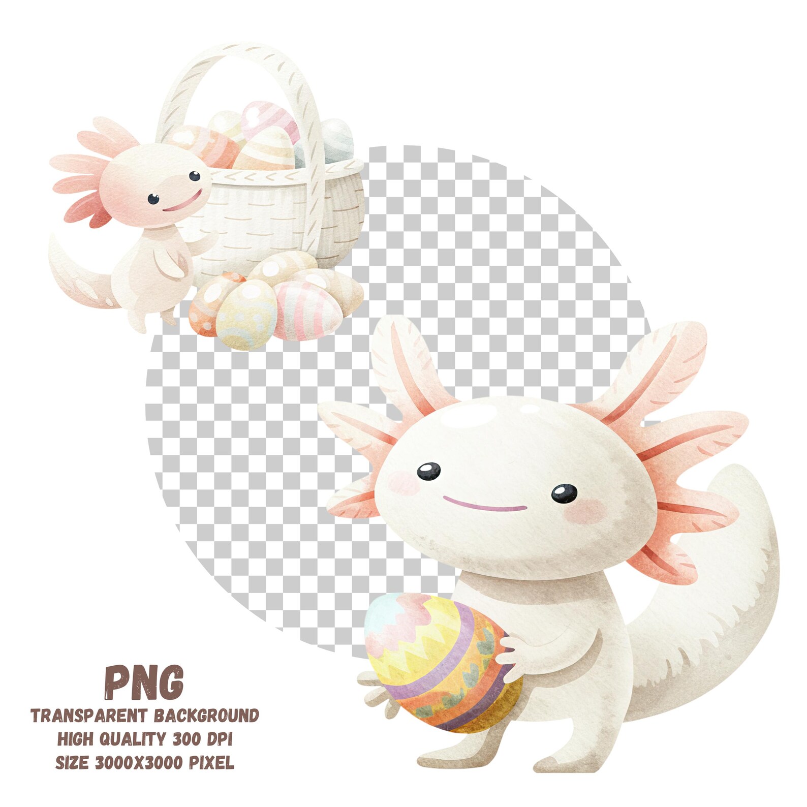 Easter Axolotl Clipart PNG Bundle, Cute Watercolor Axolotl With Easter ...