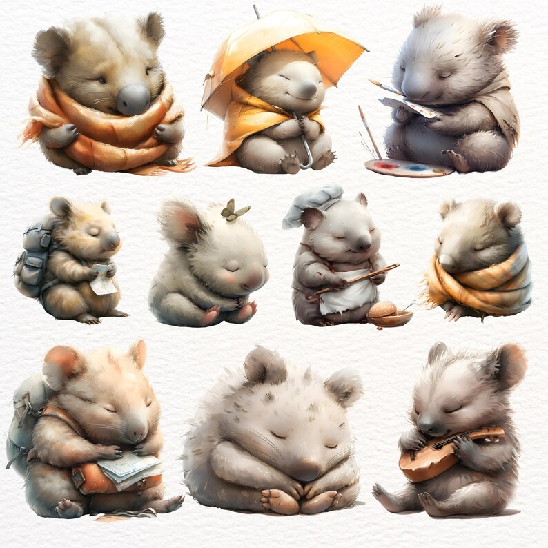 Cute Wombat Clipart, Wombat, Animal, Watercolor, Digital Art Bundle ...