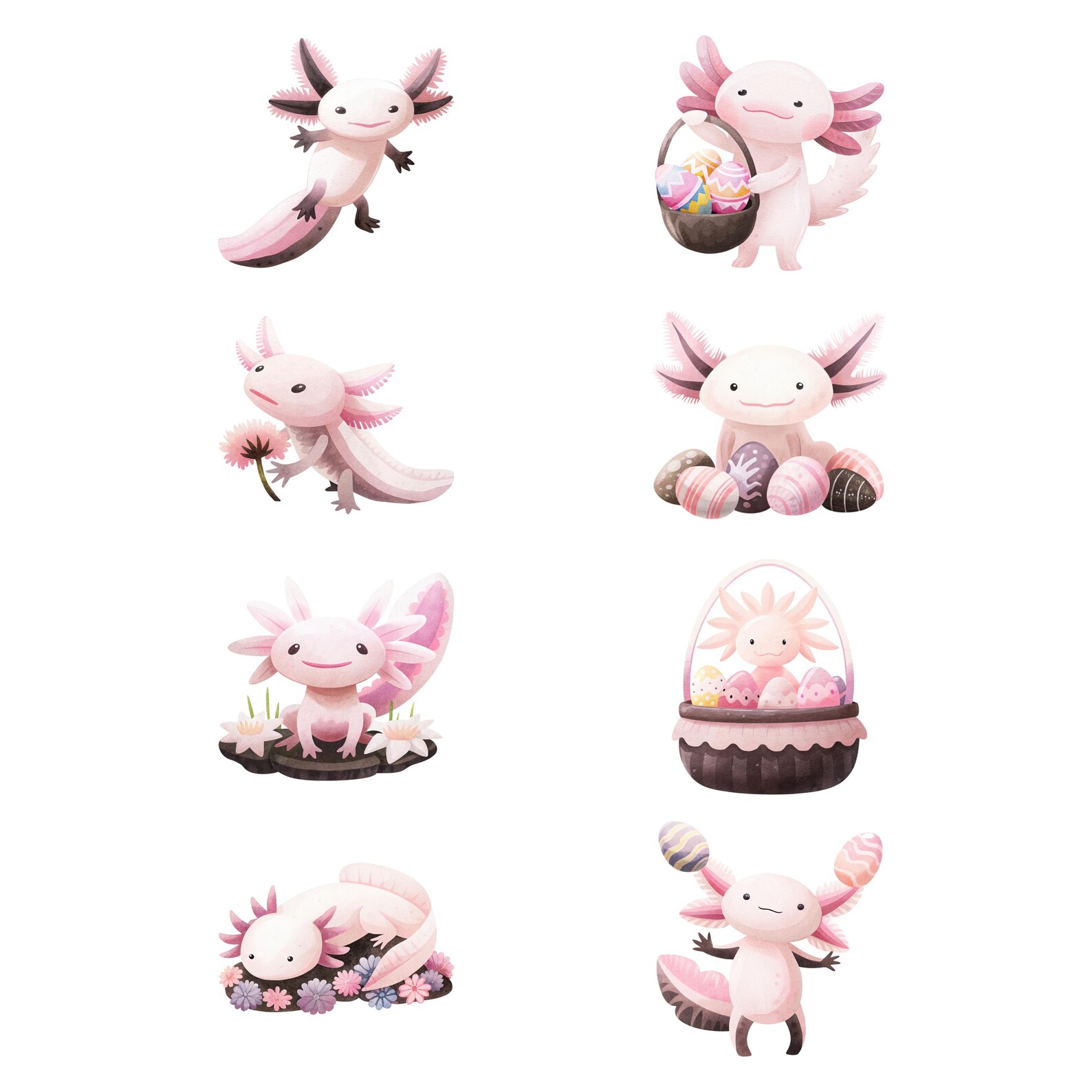 Cute Easter Pink Axolotl Clipart, Watercolor Axolotl PNG, Amphibian ...