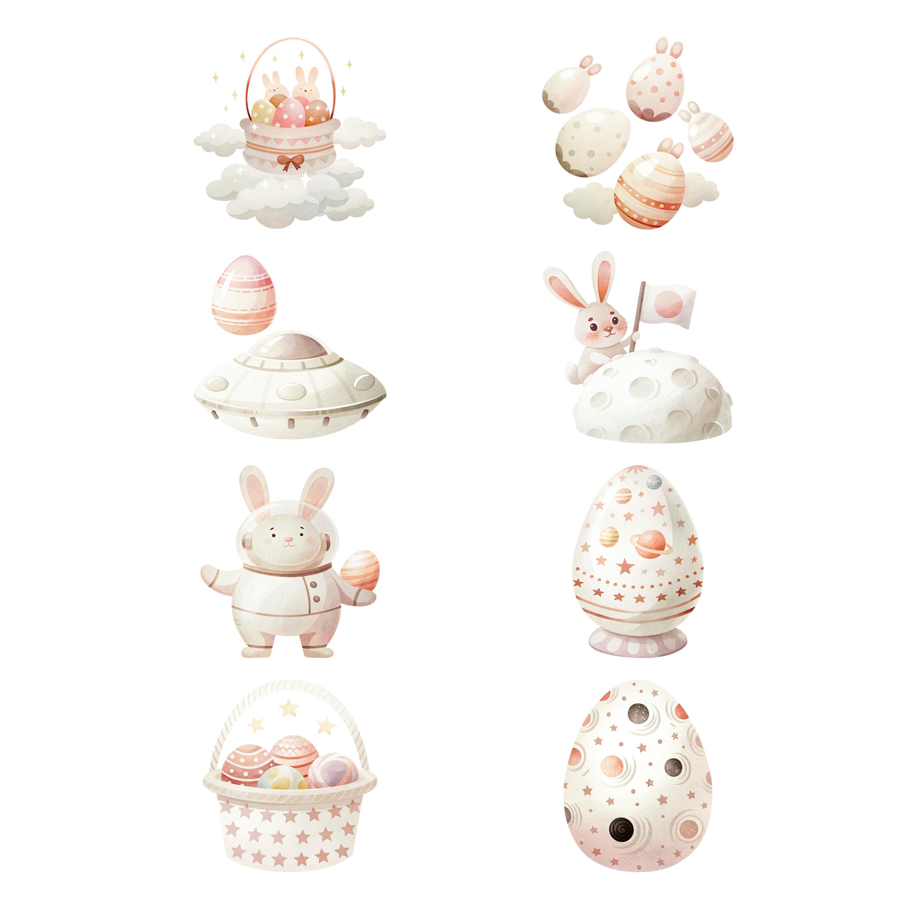 Easter Astronaut Clipart, Cute Space Bunny PNG, Rocket Ship Easter Eggs ...