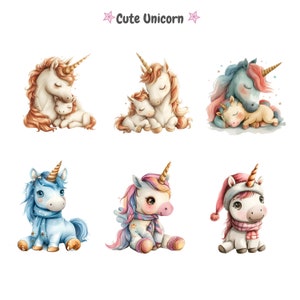 Cute Unicorns Clipart, Unicorns Party Watercolor Clipart, Birthday ...
