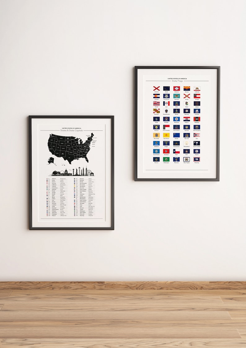 US States and Capitals Chart State Flags,classroom 50 US States Poster ...