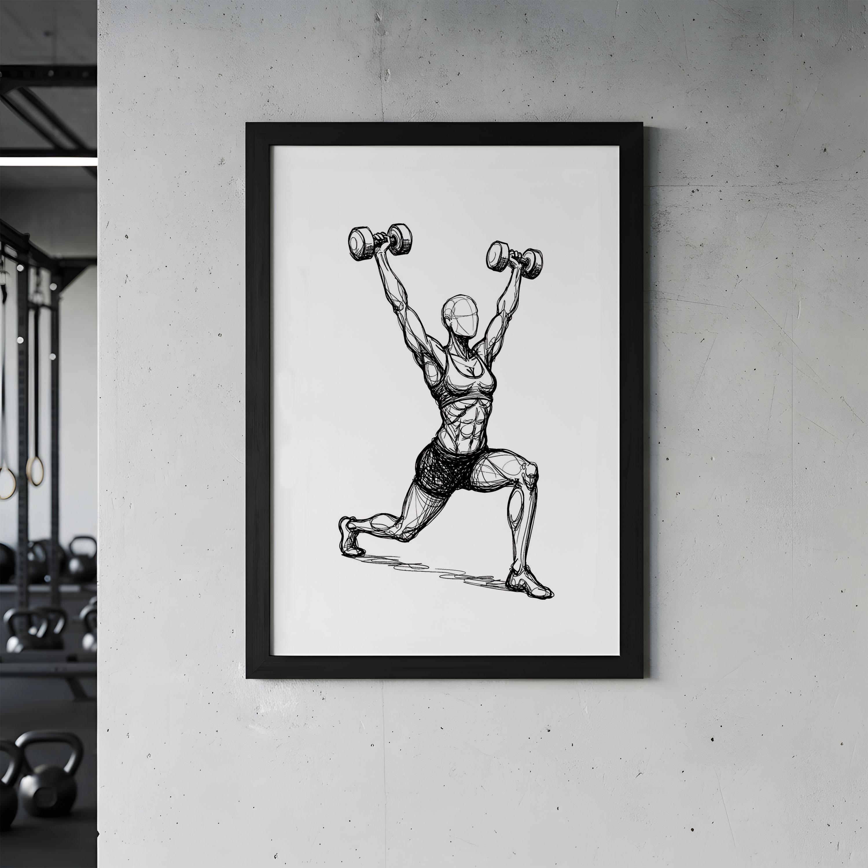 Minimalist Gym Poster Set of 6 – Line Art Weightlifting & Bodyweight ...
