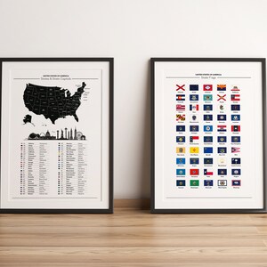 US States and Capitals Chart State Flags,classroom 50 US States Poster ...