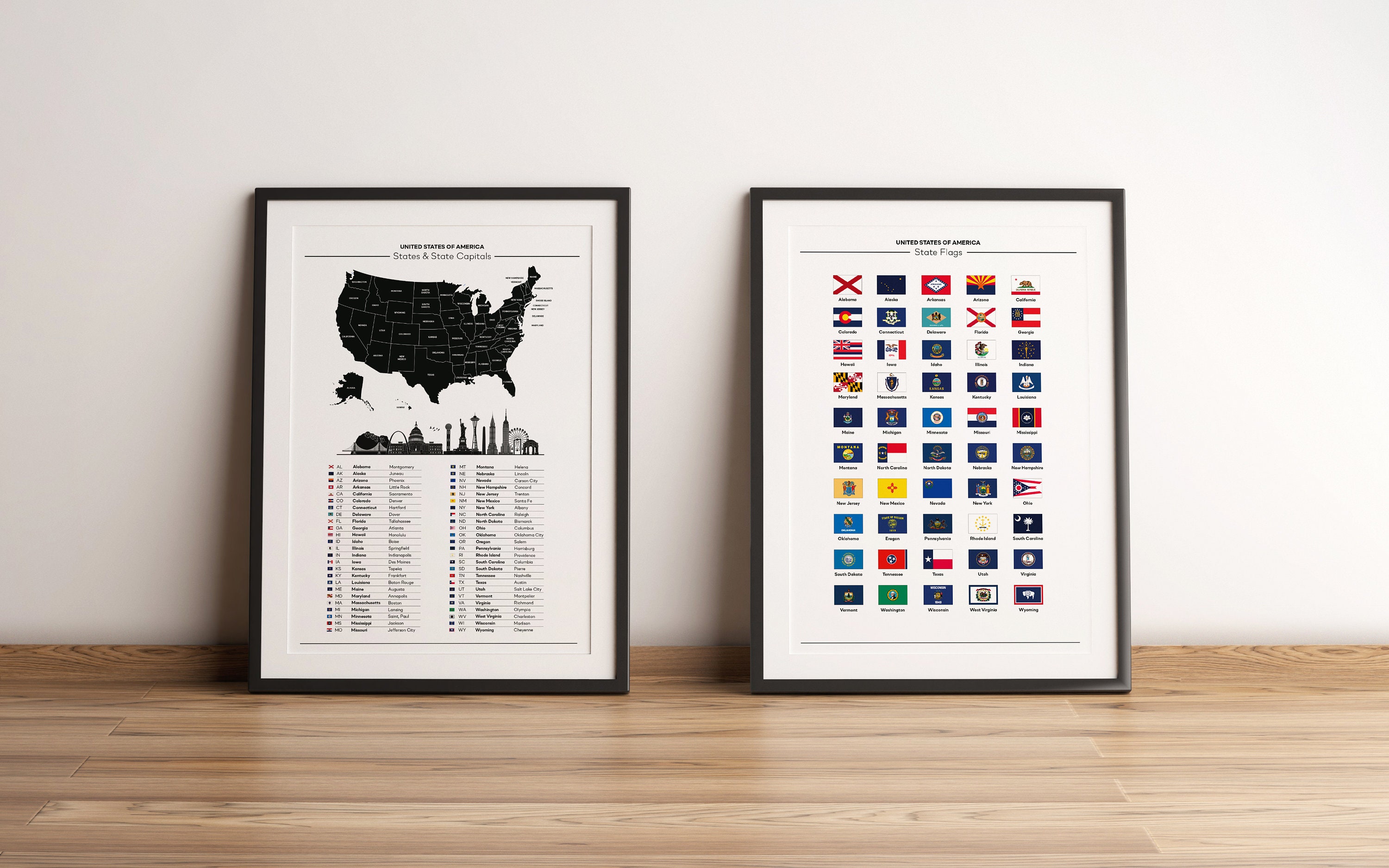 US States and Capitals Chart State Flags,classroom 50 US States Poster ...