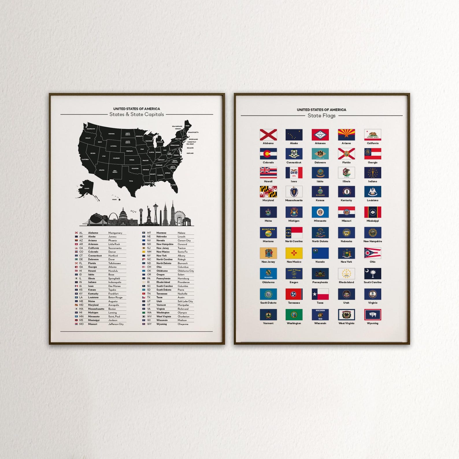 US States and Capitals Chart State Flags,classroom 50 US States Poster ...