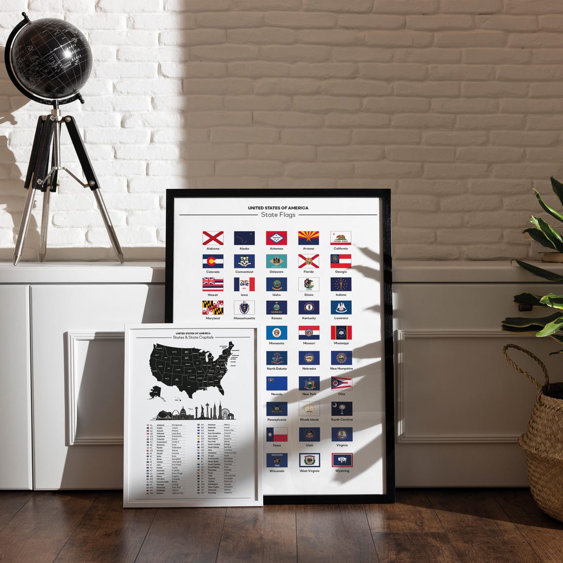 US States and Capitals Chart State Flags,classroom 50 US States Poster ...