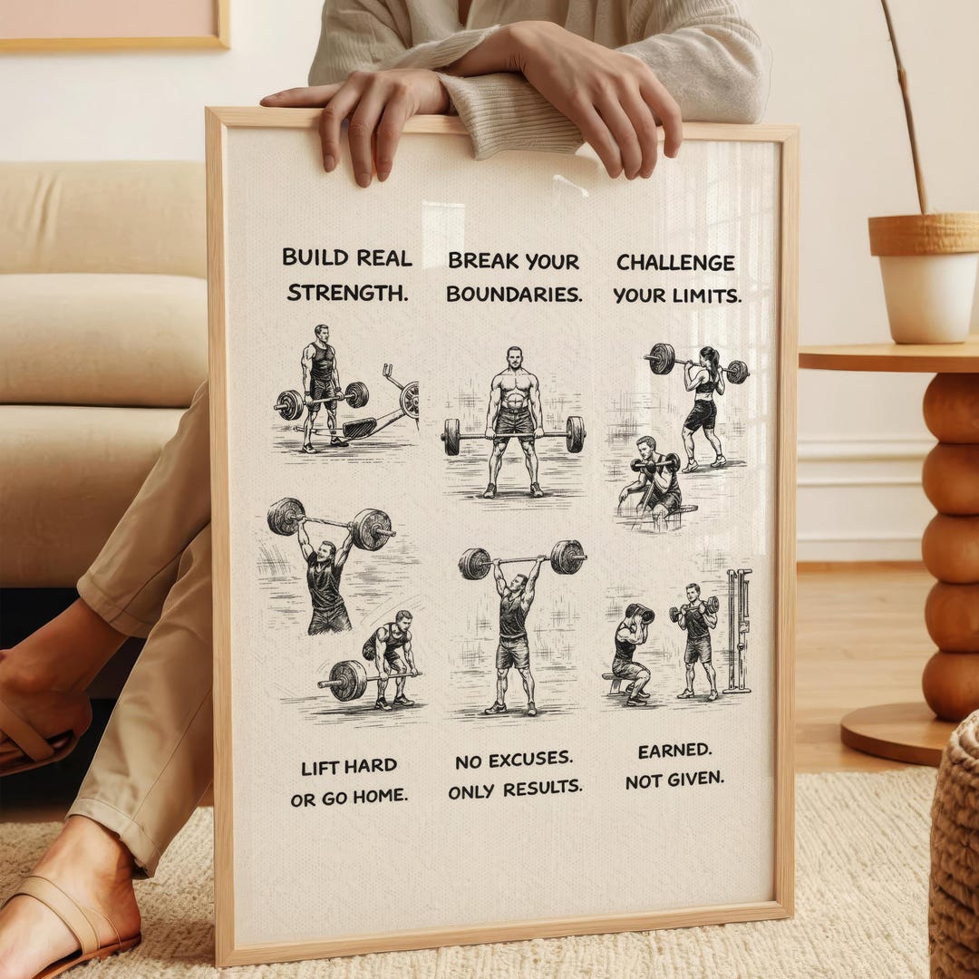 Weightlifting Motivation Poster, Strength Training Wall Art, Black ...