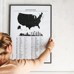 US States and Capitals Chart State Flags,classroom 50 US States Poster ...