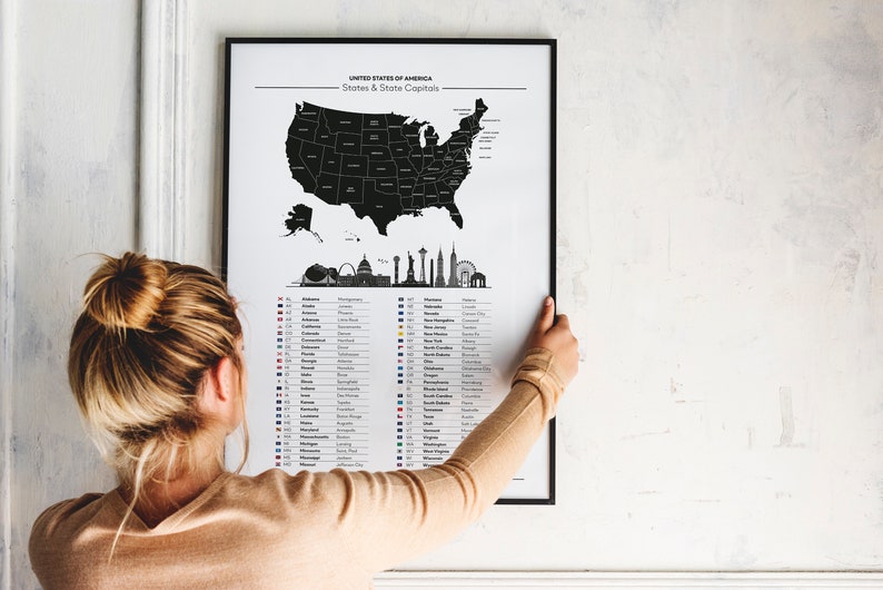 US States and Capitals Chart State Flags,classroom 50 US States Poster ...